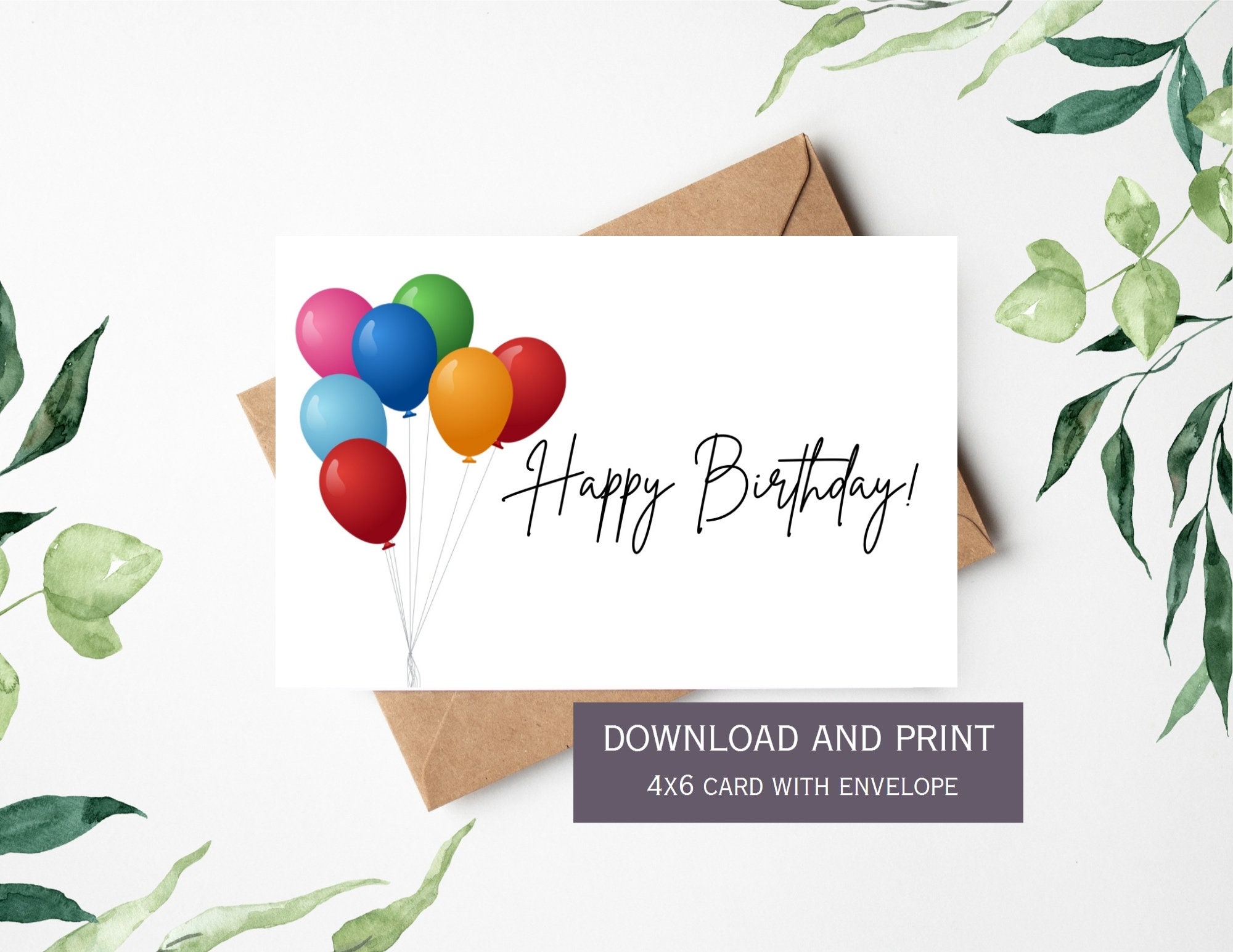 Happy Birthday Printable Card, Instant Digital Download Happy Birthday ...