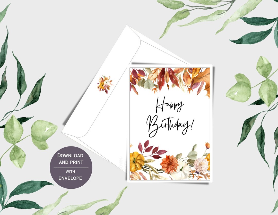 Happy Birthday Pumpkin Card - Printable 5x7, Envelope Included - Autumn ...