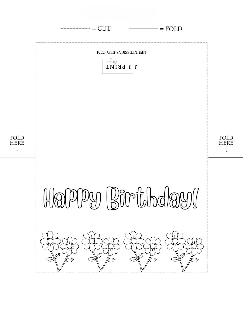 Coloring Birthday Card, Printable Colorable Birthday Card, Handmade ...