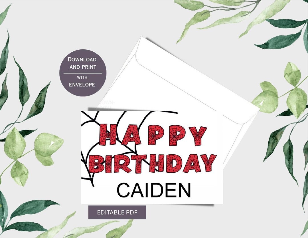 Spider Birthday Card -4x6" Red Spider Design With Editable Text and ...