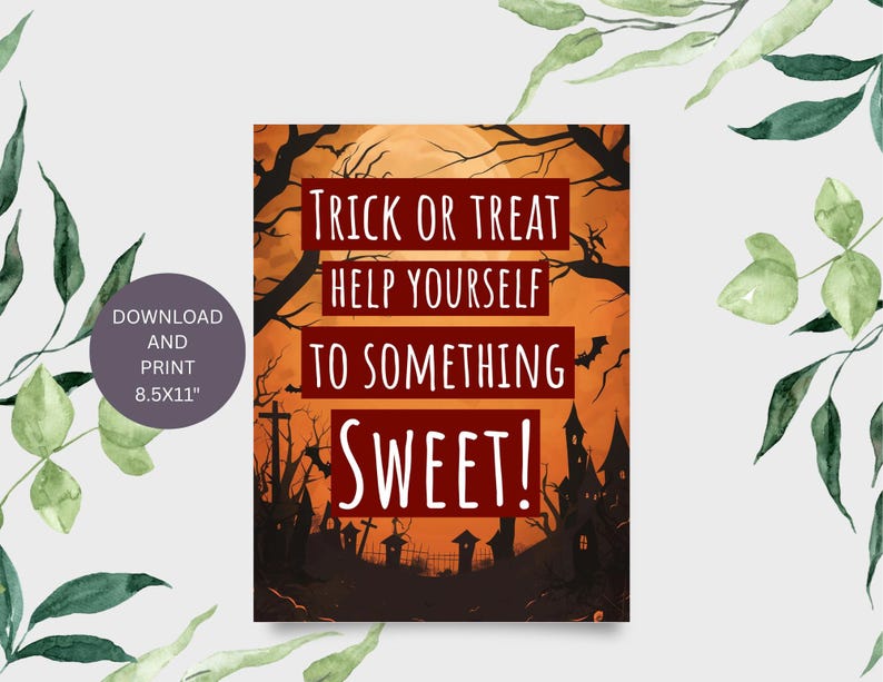 Halloween Trick or Treat Sign Printable, 8.5x11" PDF, Download and ...