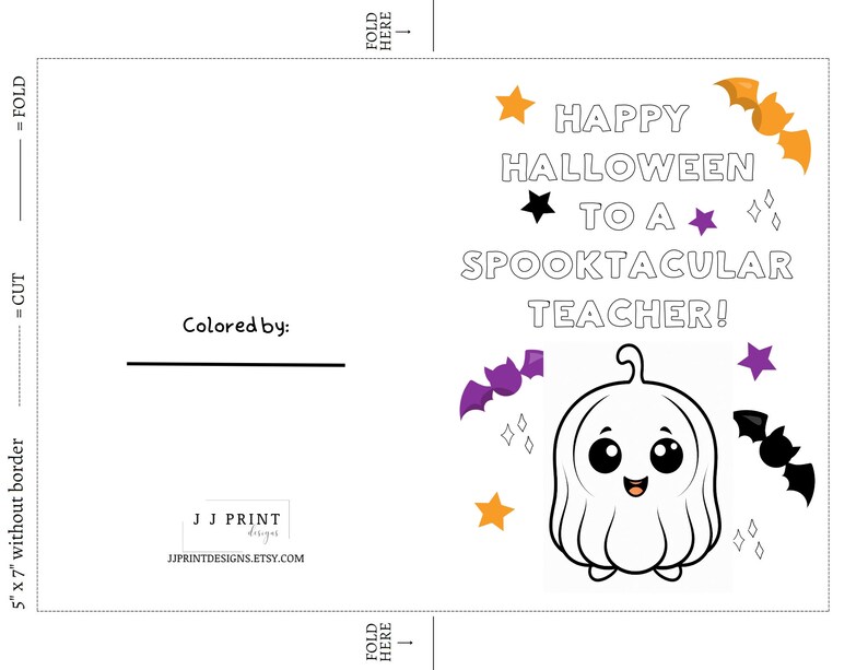 Halloween Coloring Card for Teacher: 5x7 Printable (PDF) - Etsy