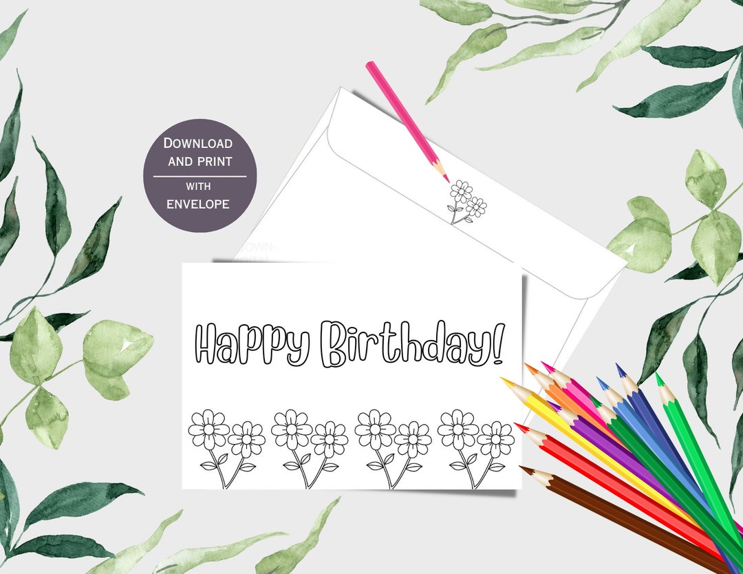 Coloring Birthday Card, Printable Colorable Birthday Card, Handmade ...