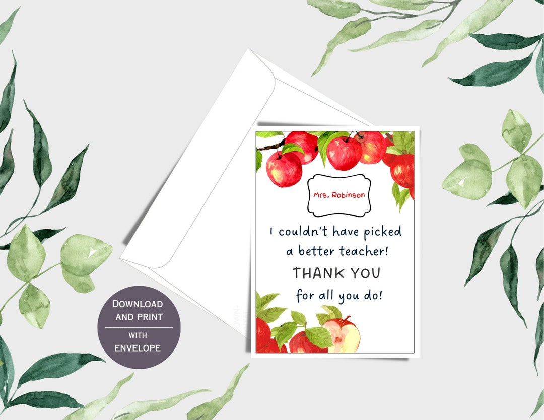 Teacher Printable Appreciation Card, Fill in Teacher's Name Card, 5x7 ...