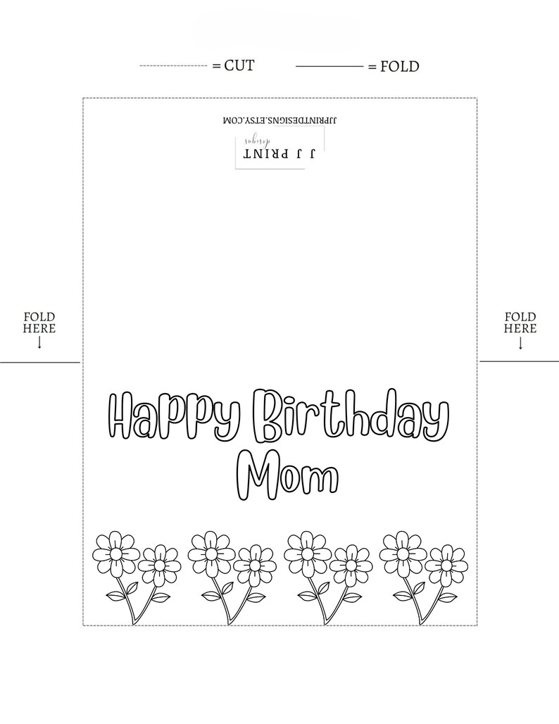 Coloring Birthday Card for Mom: Printable Card With Envelope (digital ...