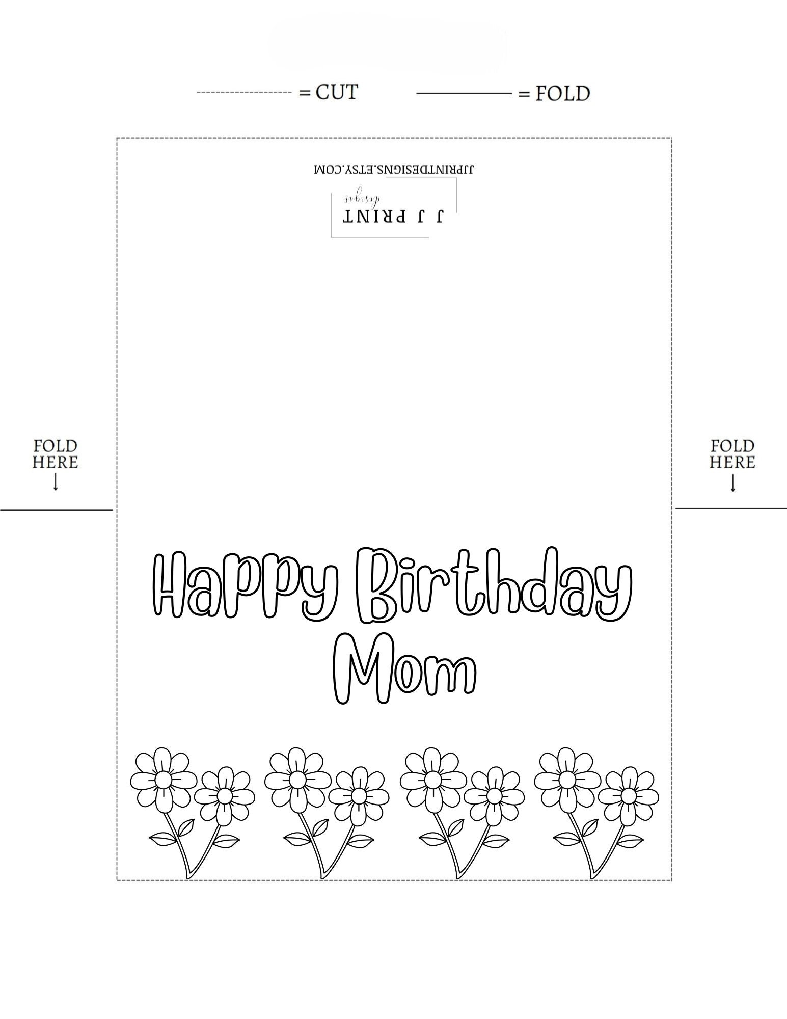 Coloring Birthday Card for Mom: Printable Card With Envelope (digital ...