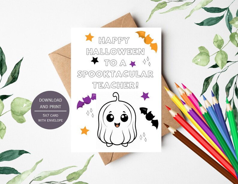Halloween Coloring Card for Teacher: 5x7 Printable (PDF) - Etsy