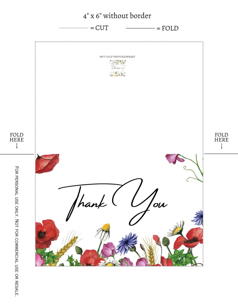 Thank You Printable Card With Envelope, Instant Digital Download 4x6 ...