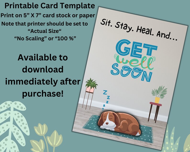 Dog Get Well Soon Card Printable Greeting Card for Lifting Spirits and ...