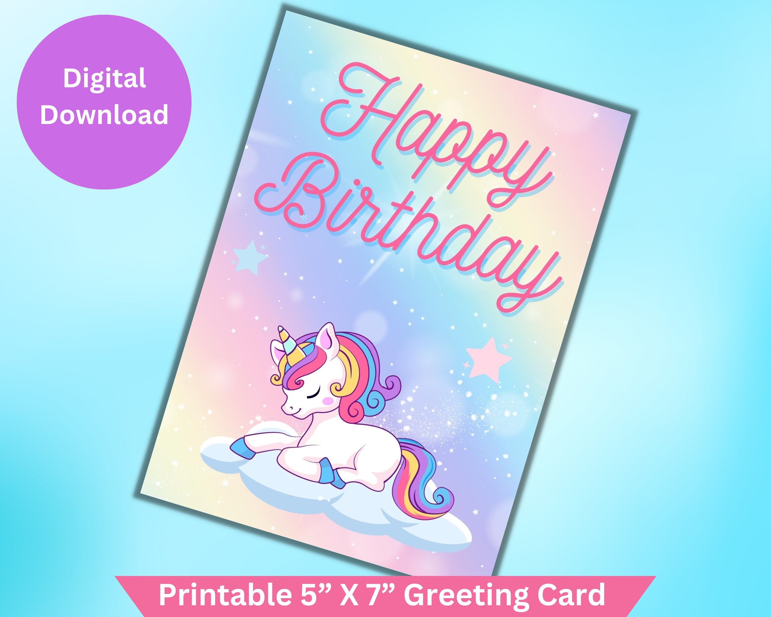 Unicorn Printable Birthday Card for Magic and Fantasy Lovers Digital ...