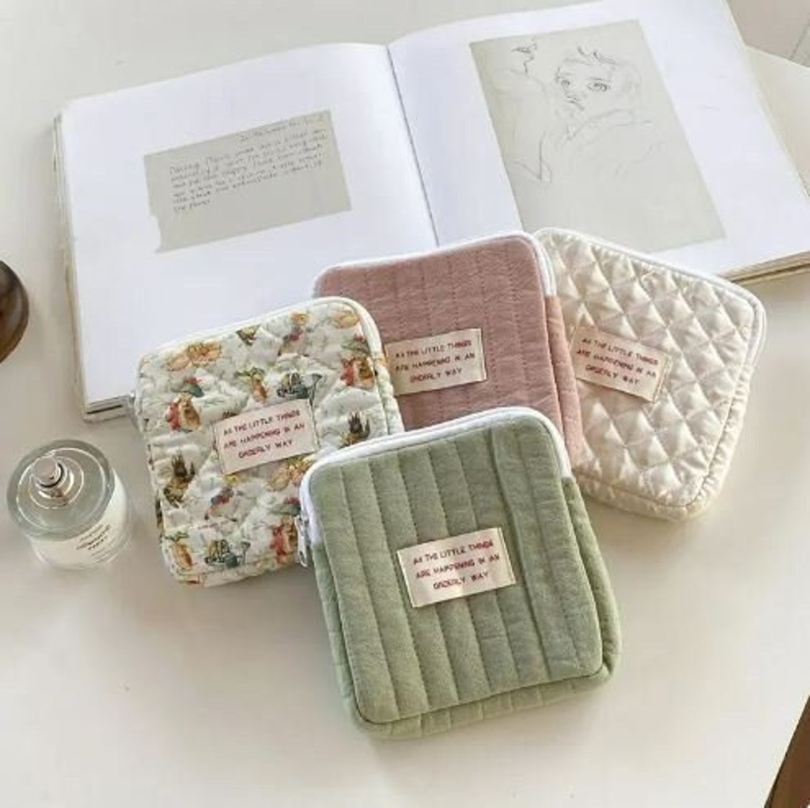 Small Makeup Bag Cute Quilted Makeup Bag Small Zip up Purse Pastel Bag ...