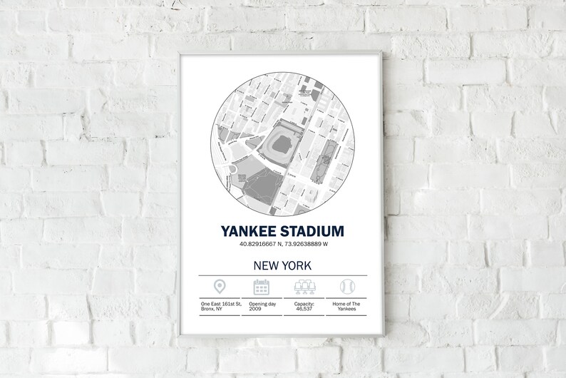 MLB Stadium Map Posters Yankee Stadium - Etsy