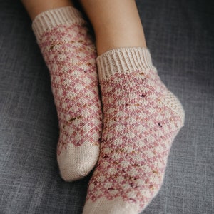 Stranded Colorwork Toe up Cute Knit Pattern Socks | Sock Knitting ...