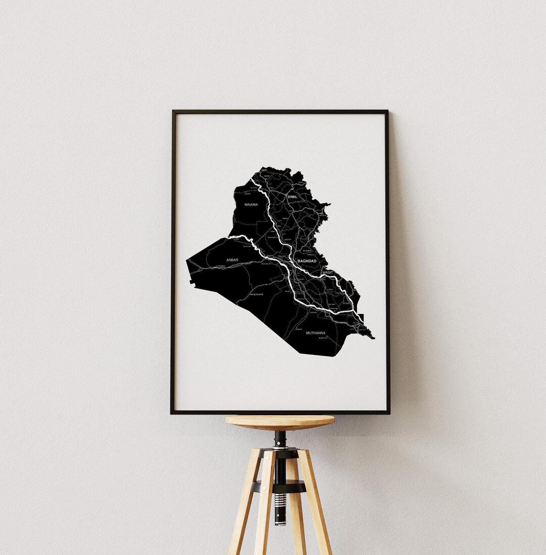Iraq Map B&W, Country Map, Black and White Art, Mesopotamia, Iraqis ...