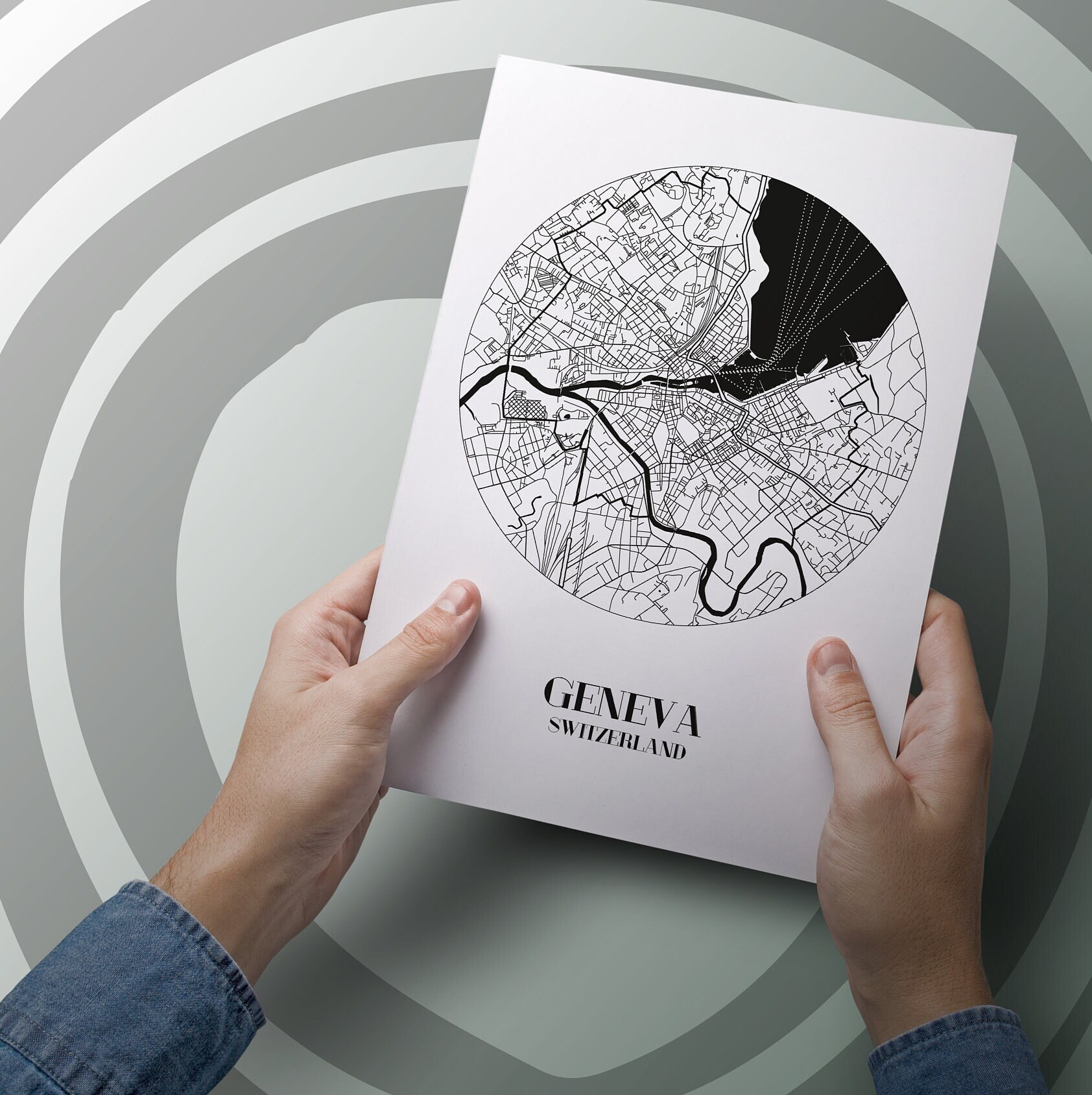 Mapa de Ginebra, Ginebra, Suiza, Mapa de la ciudad, Arte de mapa, Mapa ...