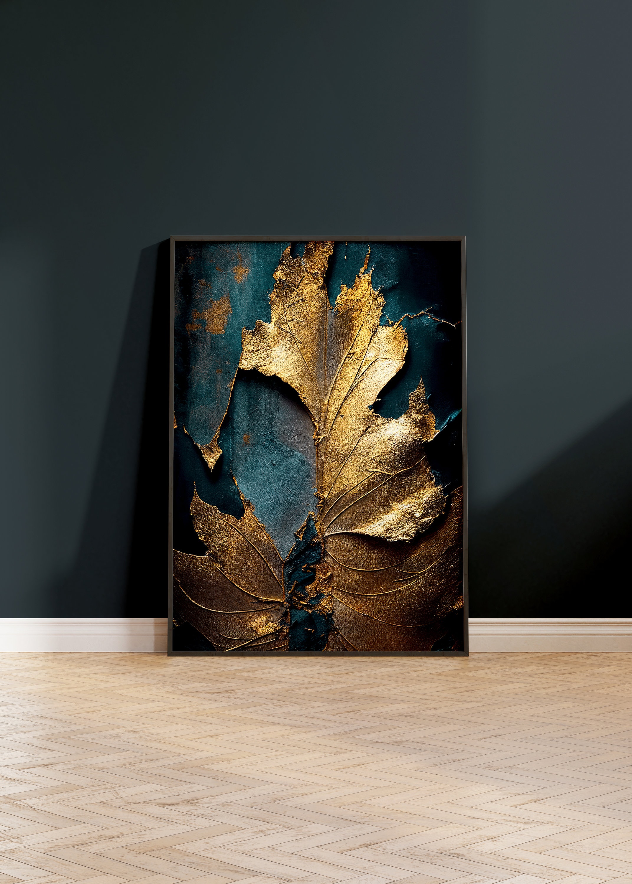 Botanical Gold Leaf Print Set of 3, Leaf Prints, Golden Leaves ...