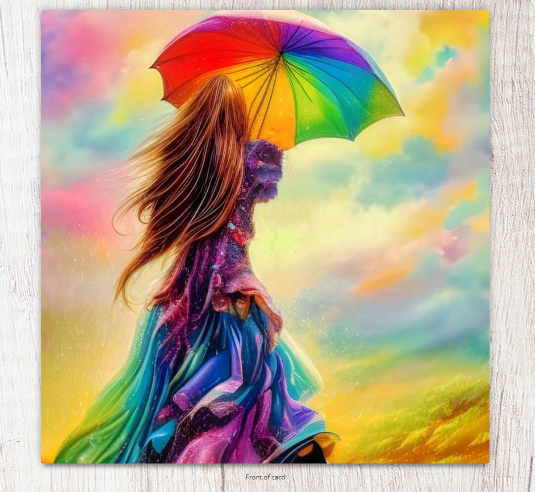 Beautiful Girl Long Hairhpa004 Card Umbrella Rainbow Vibrant Colours ...