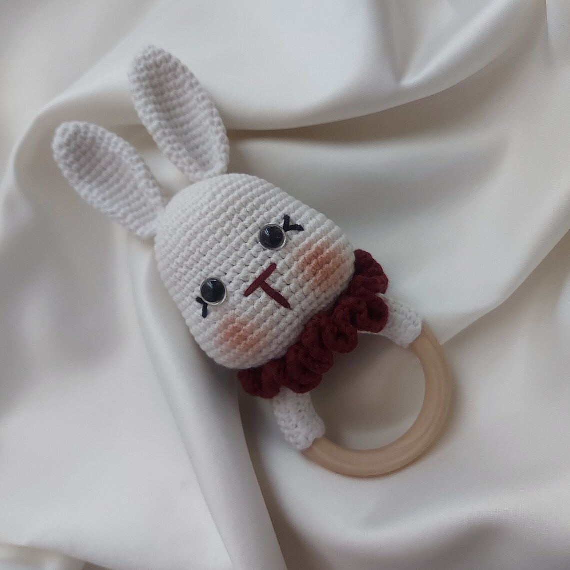 Bunny Rattle Amigurumi Baby Animal Plushie Crochet Toys Wooden White ...