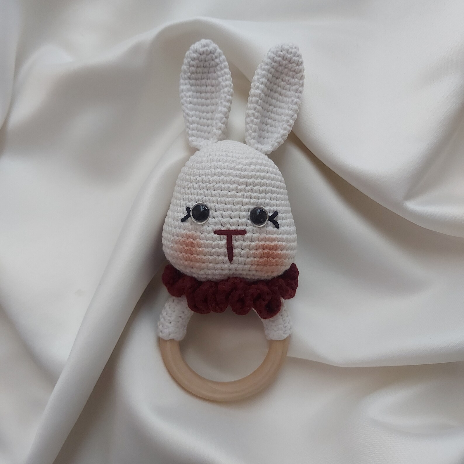Bunny Rattle Amigurumi Baby Animal Plushie Crochet Toys Wooden White ...