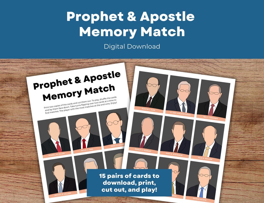 LDS Prophet and Apostles Memory Match | Digital Download | 15 Pairs of ...