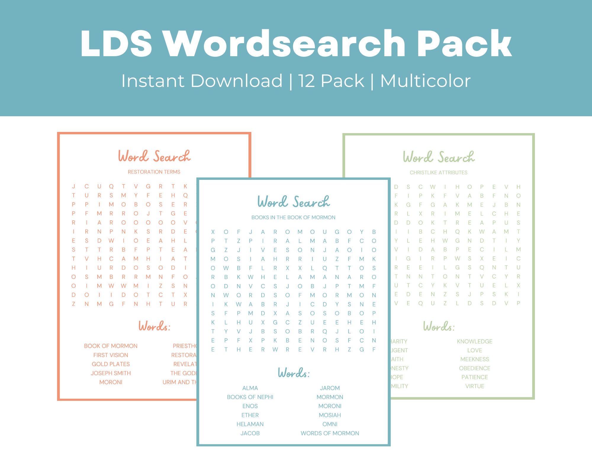 PRINTABLE LDS Wordsearch Pack for Kids 12 Pages Included - Etsy