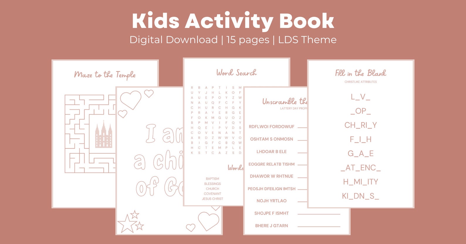 LDS Kids Activity Book Printable 15 Pages - Etsy