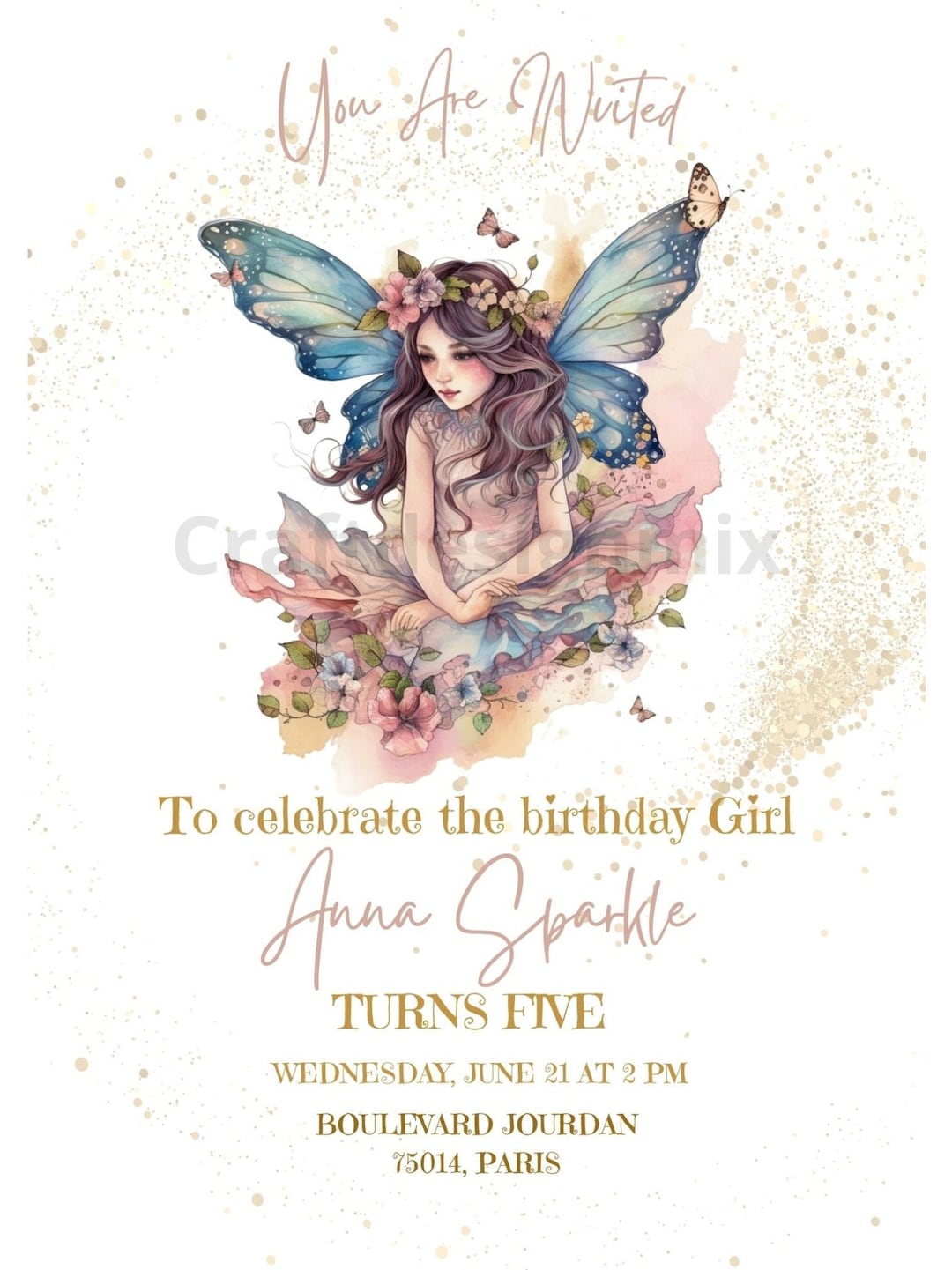 Editable Fairy Birthday Invitation, Birthday Party Invitation, Instant ...