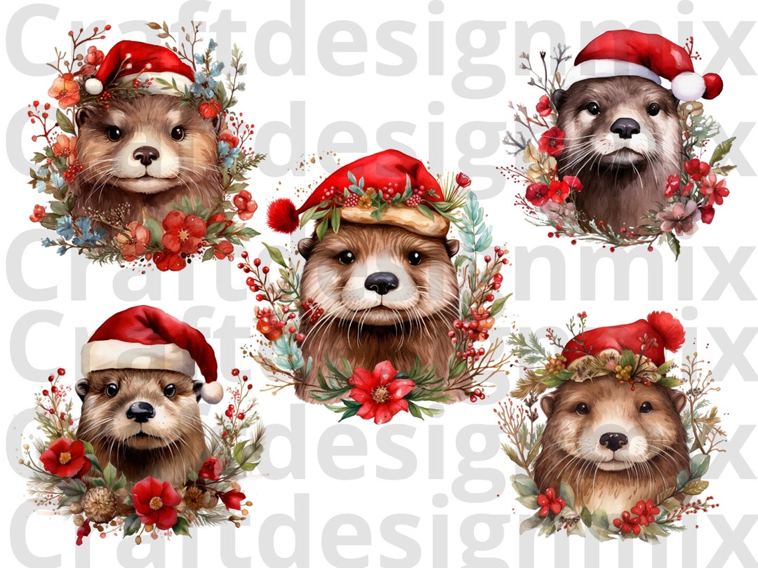 Cute Christmas Otter Bundle Download Svg Flower, Pdf, Svg, Png, Otter ...