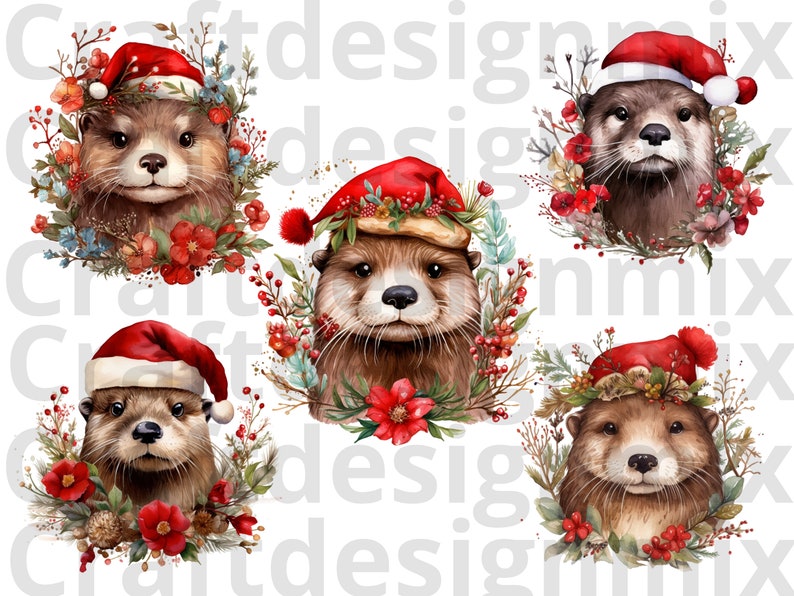 Cute Christmas Otter Bundle Download Svg Flower, Pdf, Svg, Png, Otter ...