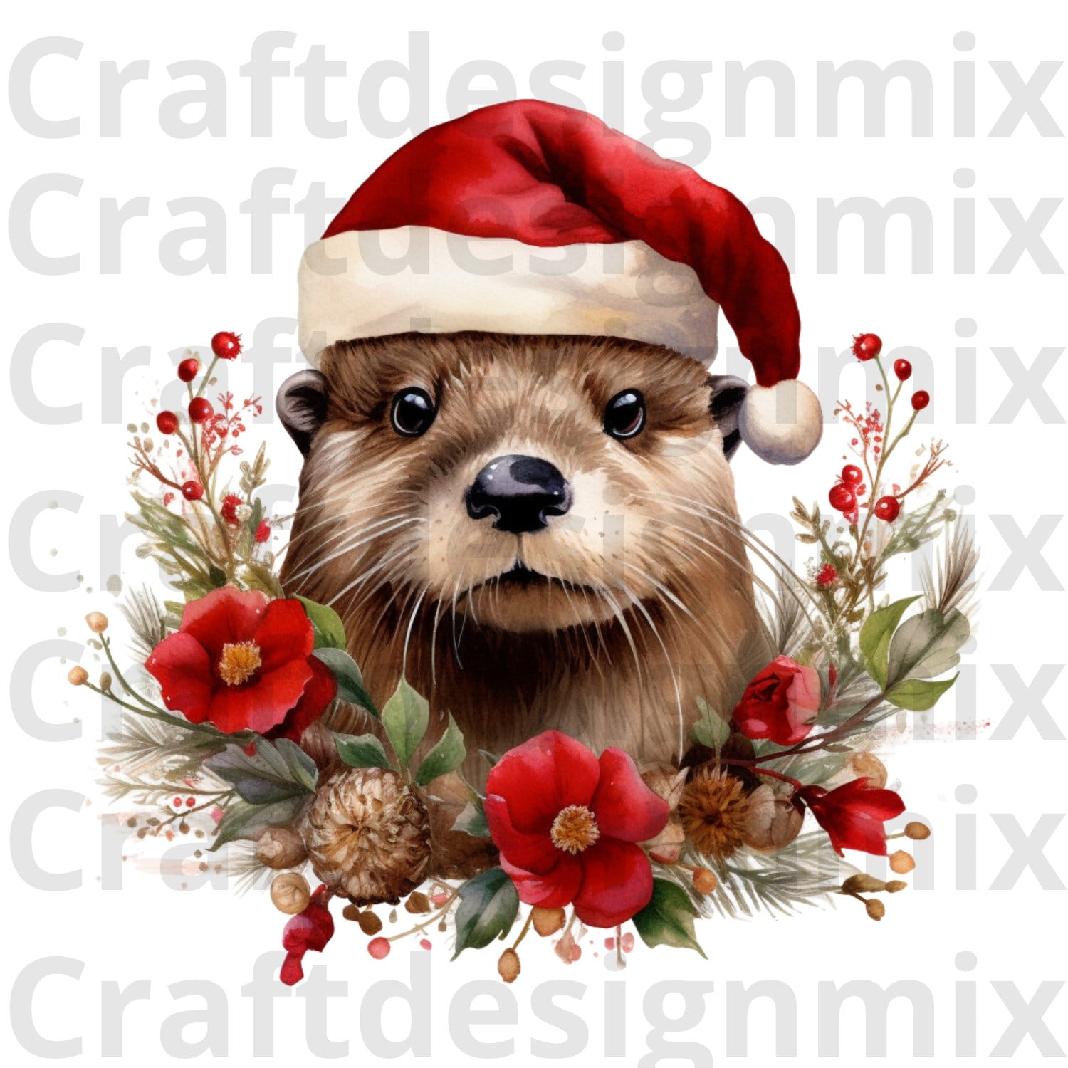 Cute Christmas Otter Bundle Download Svg Flower, Pdf, Svg, Png, Otter ...