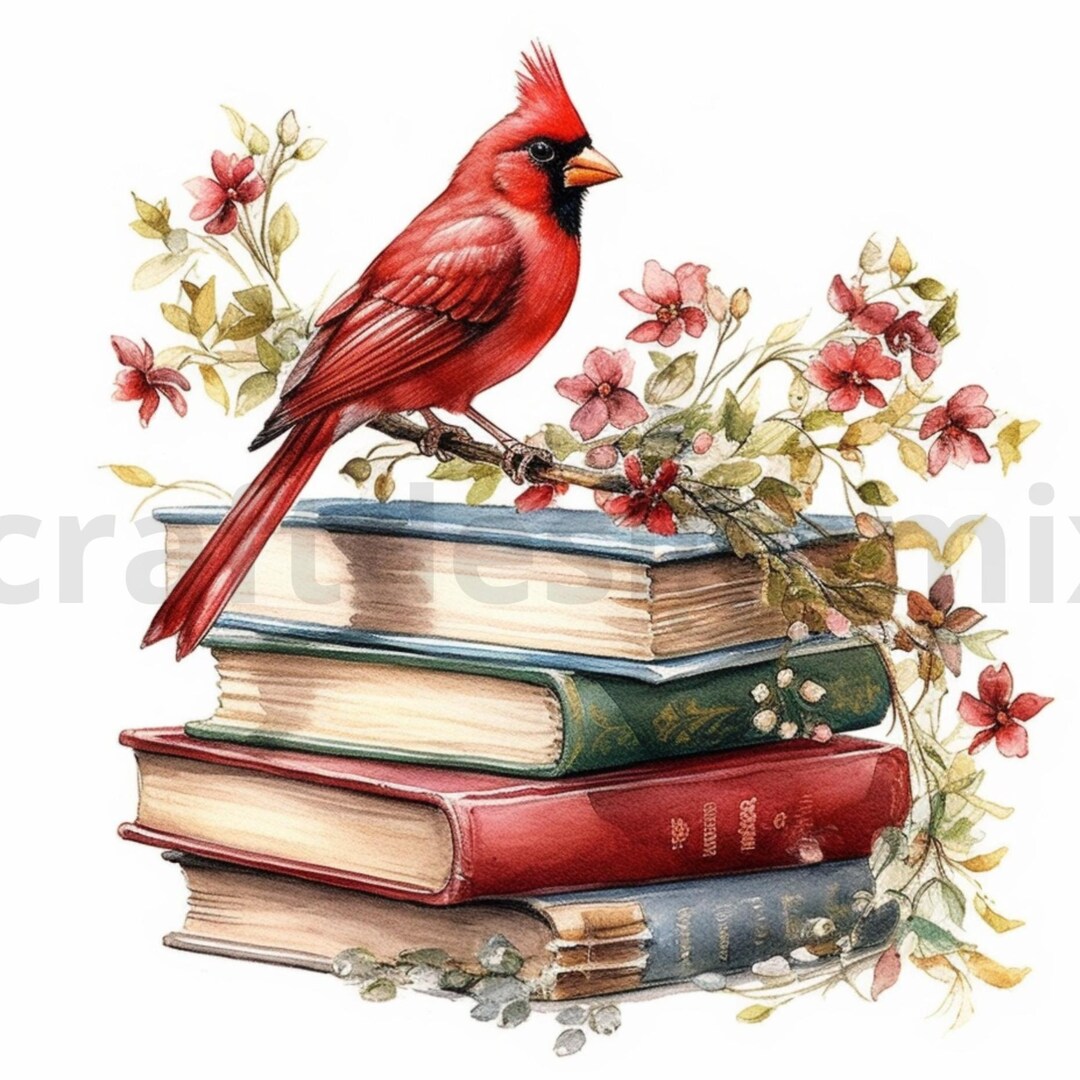 Red Cardinal Clipart, Old Books With Bird, Pdf, Svg, Png, Jpg, With ...