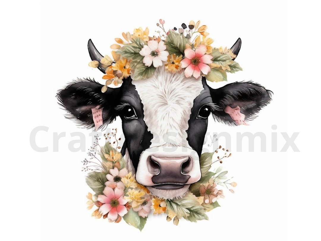 Cute Cow Svg Flower, Pdf, Svg, Png, Jpg, Commercial Use, Tumbler Png ...