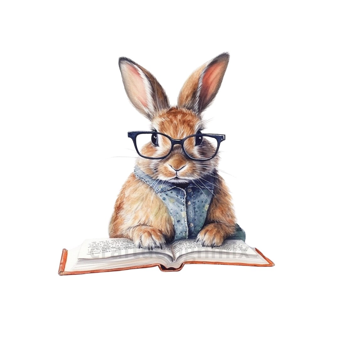 Rabbit Reads Book, Pdf, Svg, Png, Jpg, Commercial Use, Digital Download ...