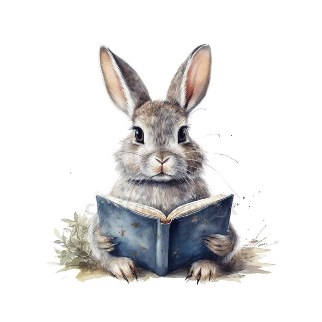 Rabbit Reads Book, Pdf, Svg, Png, Jpg, Commercial Use, Digital Download ...