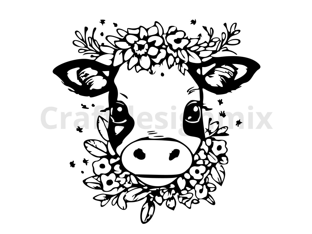 Cute Cow Svg Flower, Pdf, Svg, Png, Jpg, Commercial Use, Tumbler Png ...