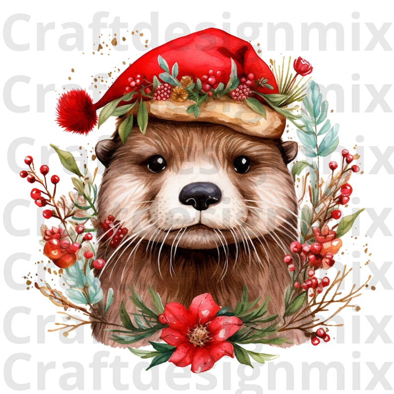 Cute Christmas Otter Bundle Download Svg Flower, Pdf, Svg, Png, Otter ...