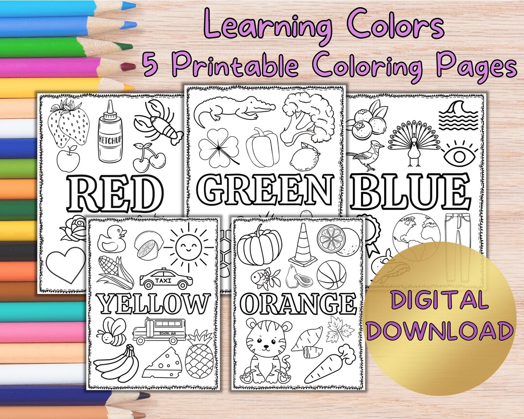 Printable Coloring Pages, Set of 5, Learning Colors, for Kids, Toddlers ...