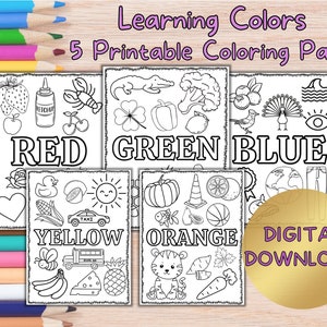 Printable Coloring Pages, Set of 5, Learning Colors, for Kids, Toddlers ...
