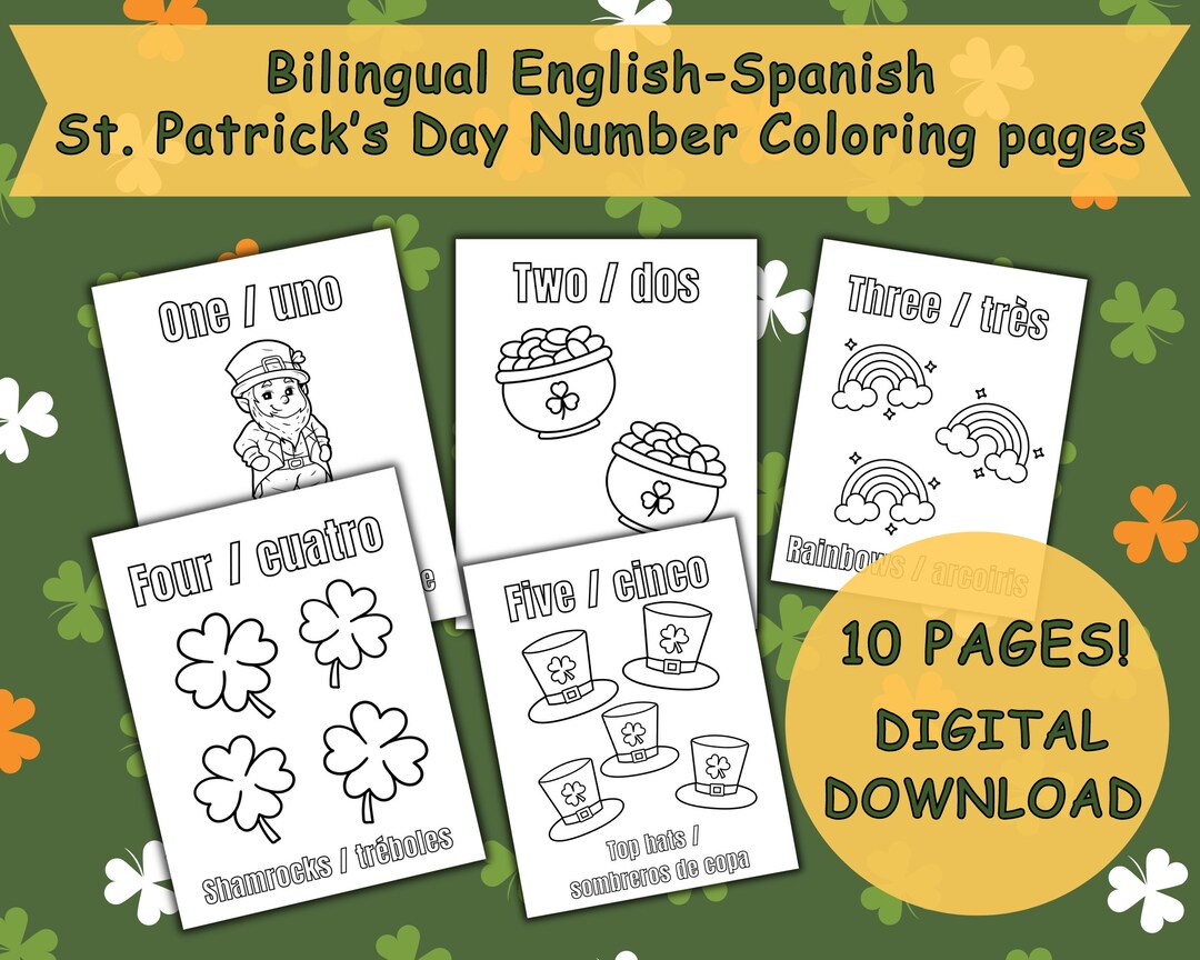 Printable Bilingual English-spanish St. Patrick's Day Number Coloring ...