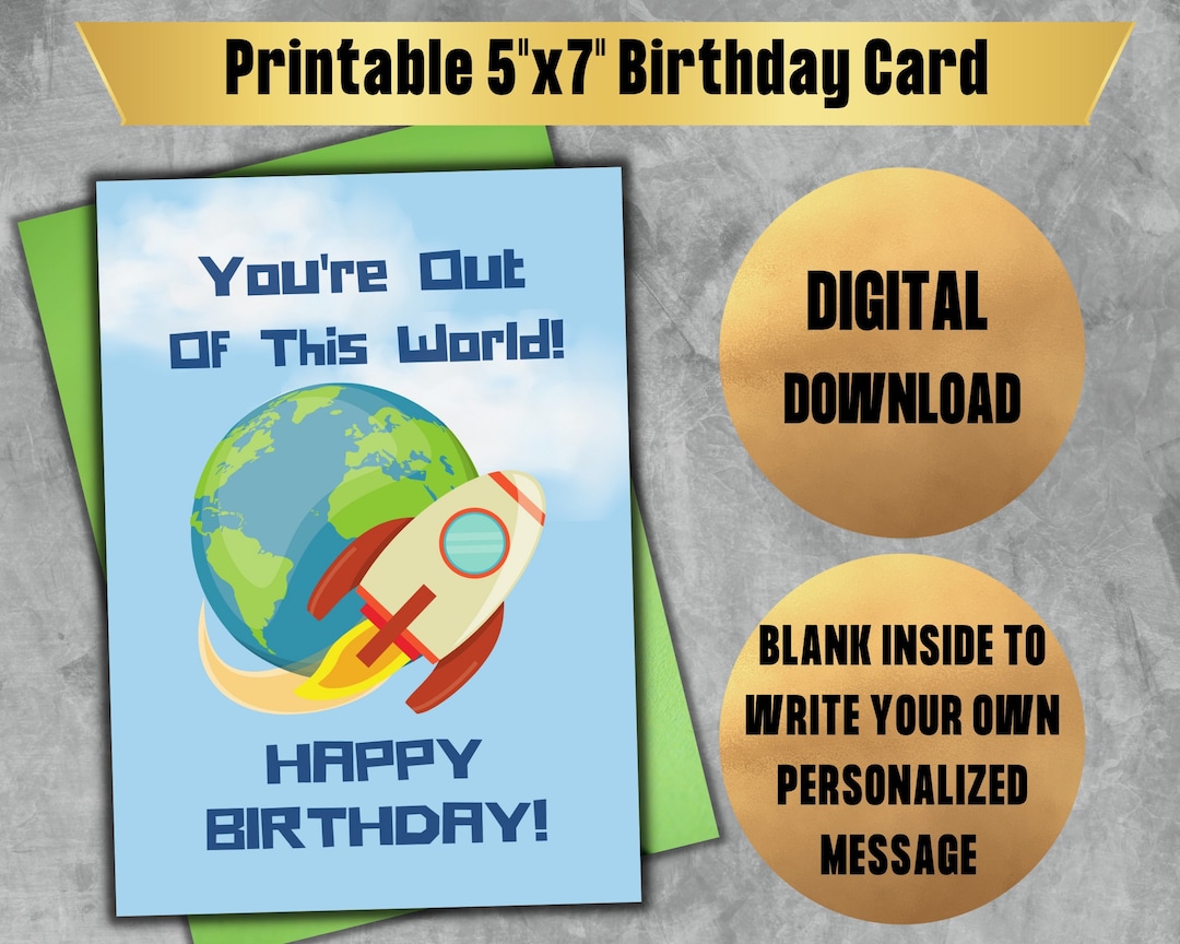 Printable Rocket Ship Birthday Card, Happy Birthday, Out of This World ...