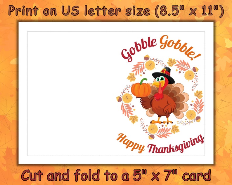 Printable Gobble Gobble, Happy Thanksgiving Greeting Card, 5X7, Fall ...