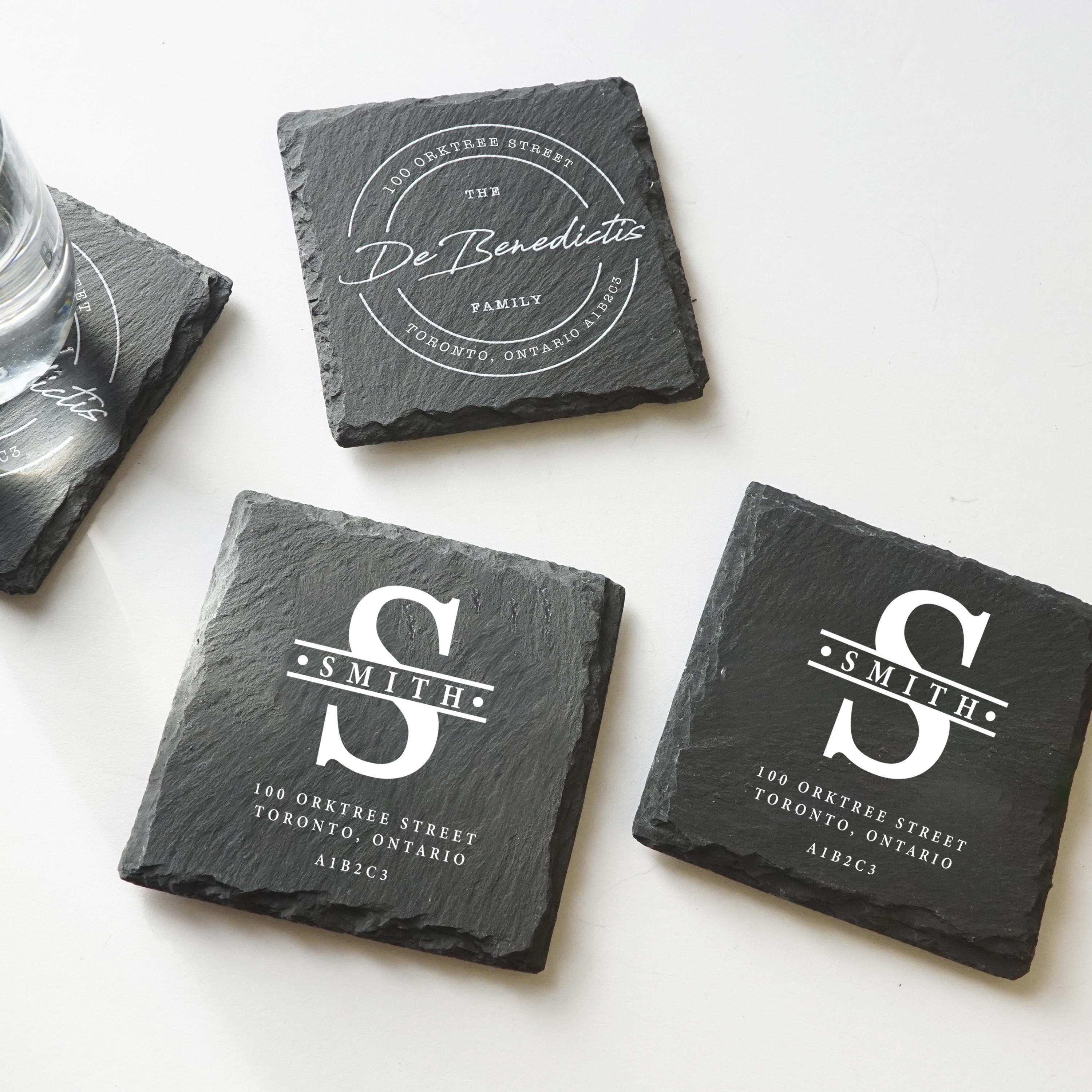 Personalized Slate Coasters: Custom UV Printed Family Name Set - Etsy