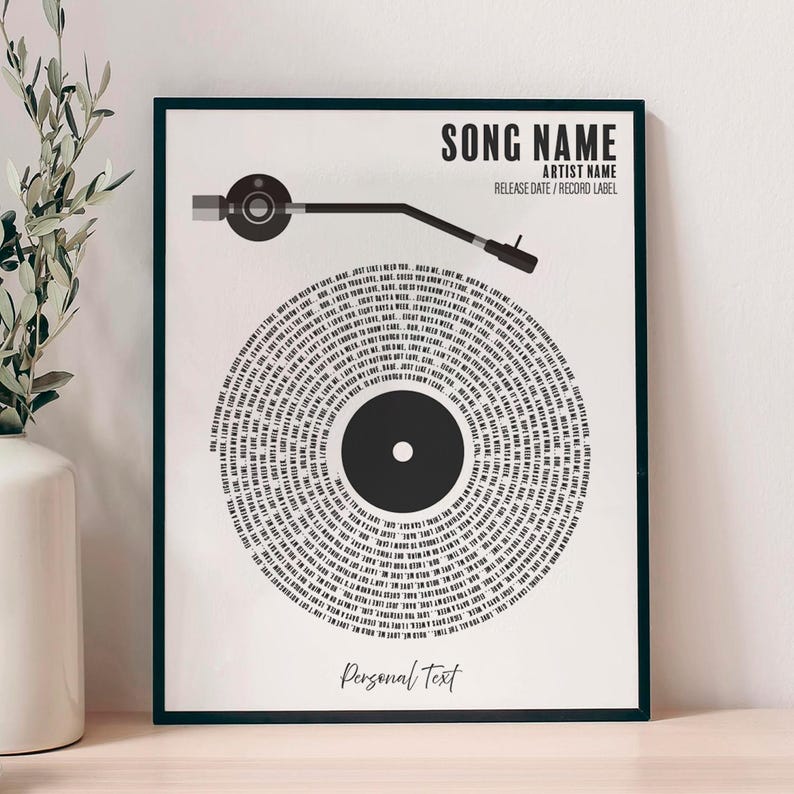 Custom Vinyl Lyrics Print, Personalized Music Gift, Anniversary Wedding ...