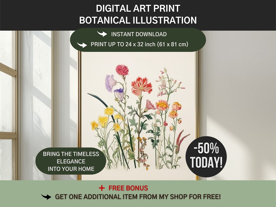 Botanical Illustration Art Print, Vintage Botanical Garden Wall Art ...