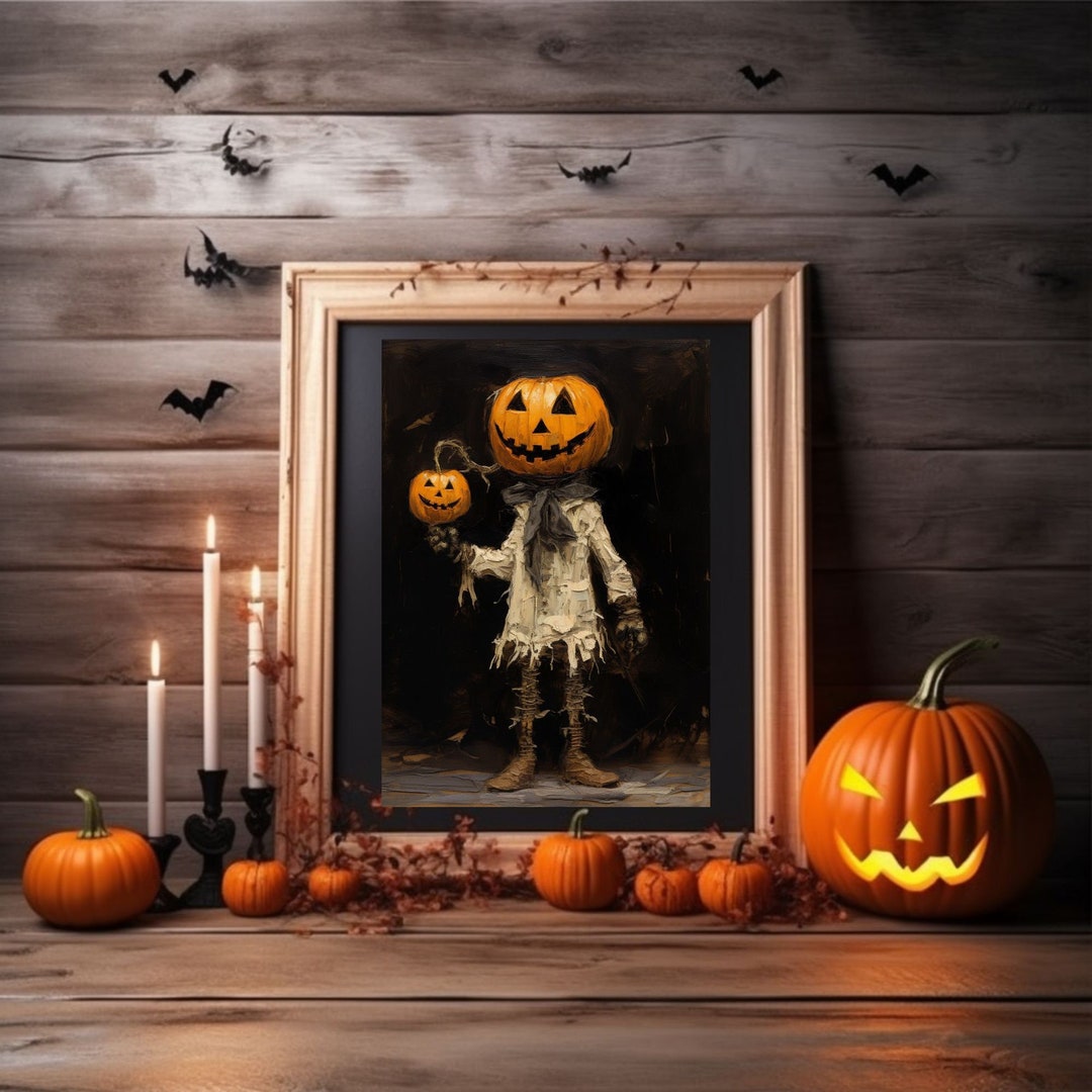 Gothic Halloween Art Print: Scarecrow, Pumpkin Nostalgic Beauty ...