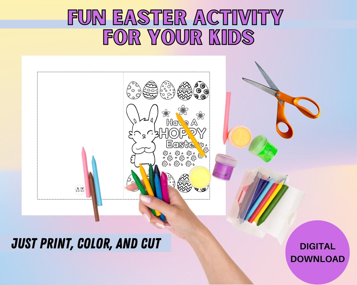 Printable Happy Easter Coloring Card, Easter Card, Holiday Greeting ...