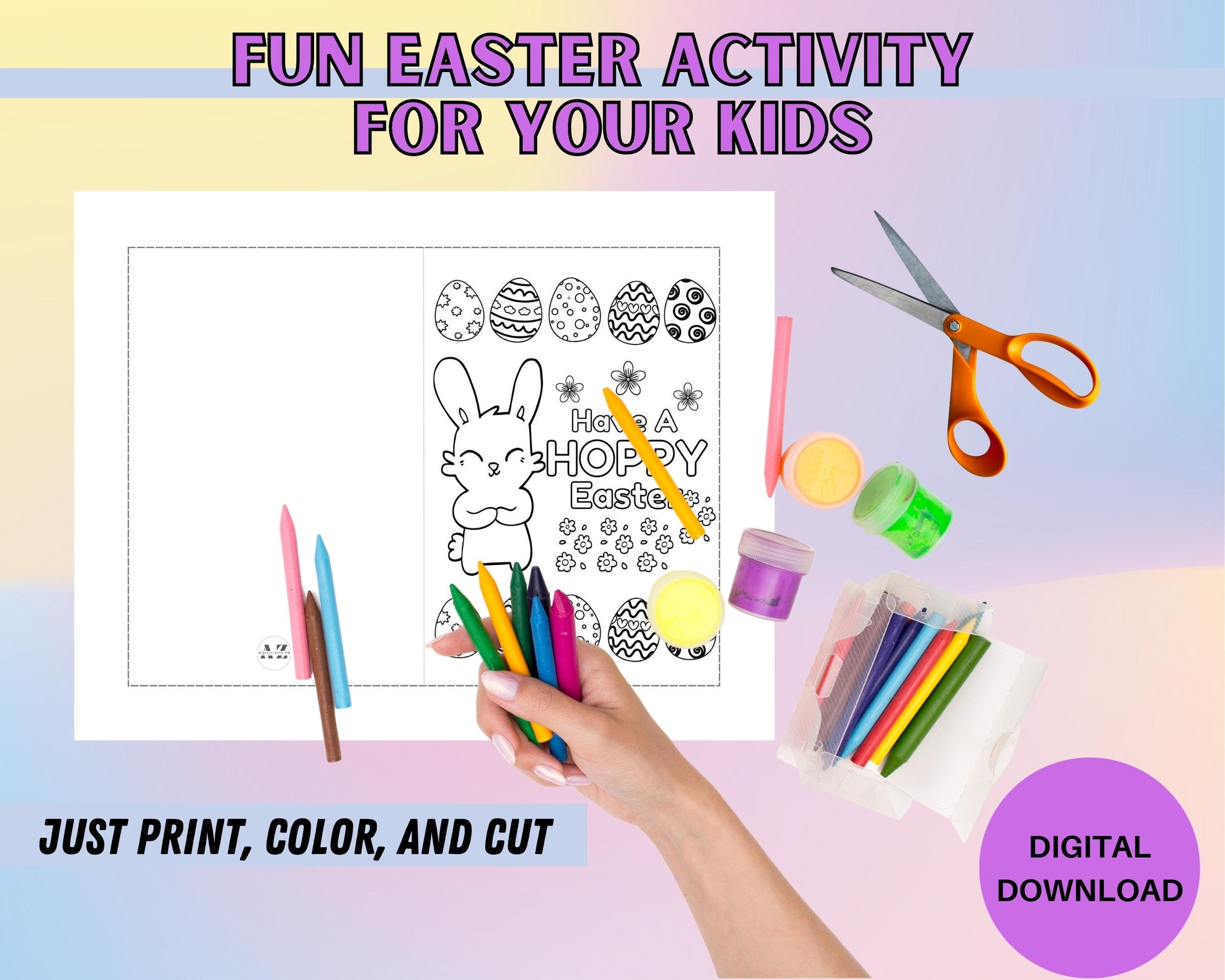 Printable Happy Easter Coloring Card, Easter Card, Holiday Greeting ...