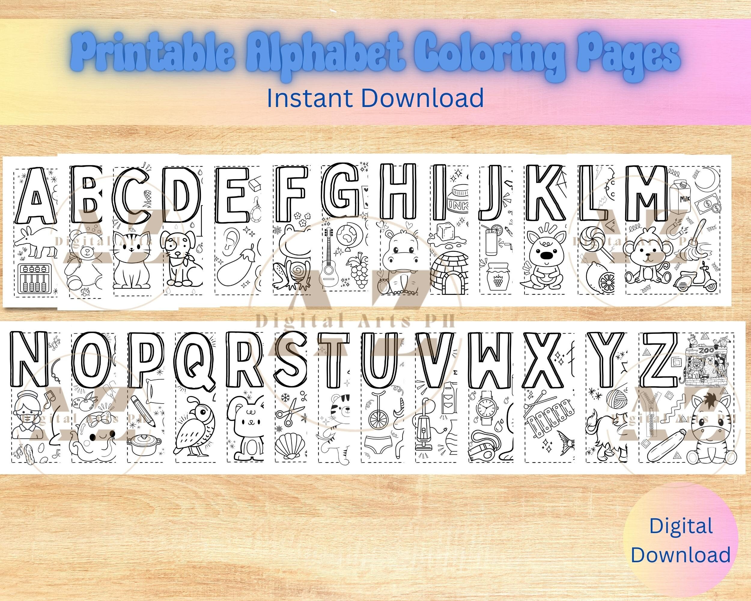 Alphabet Coloring Pages Printable ABC Coloring Pages Back - Etsy