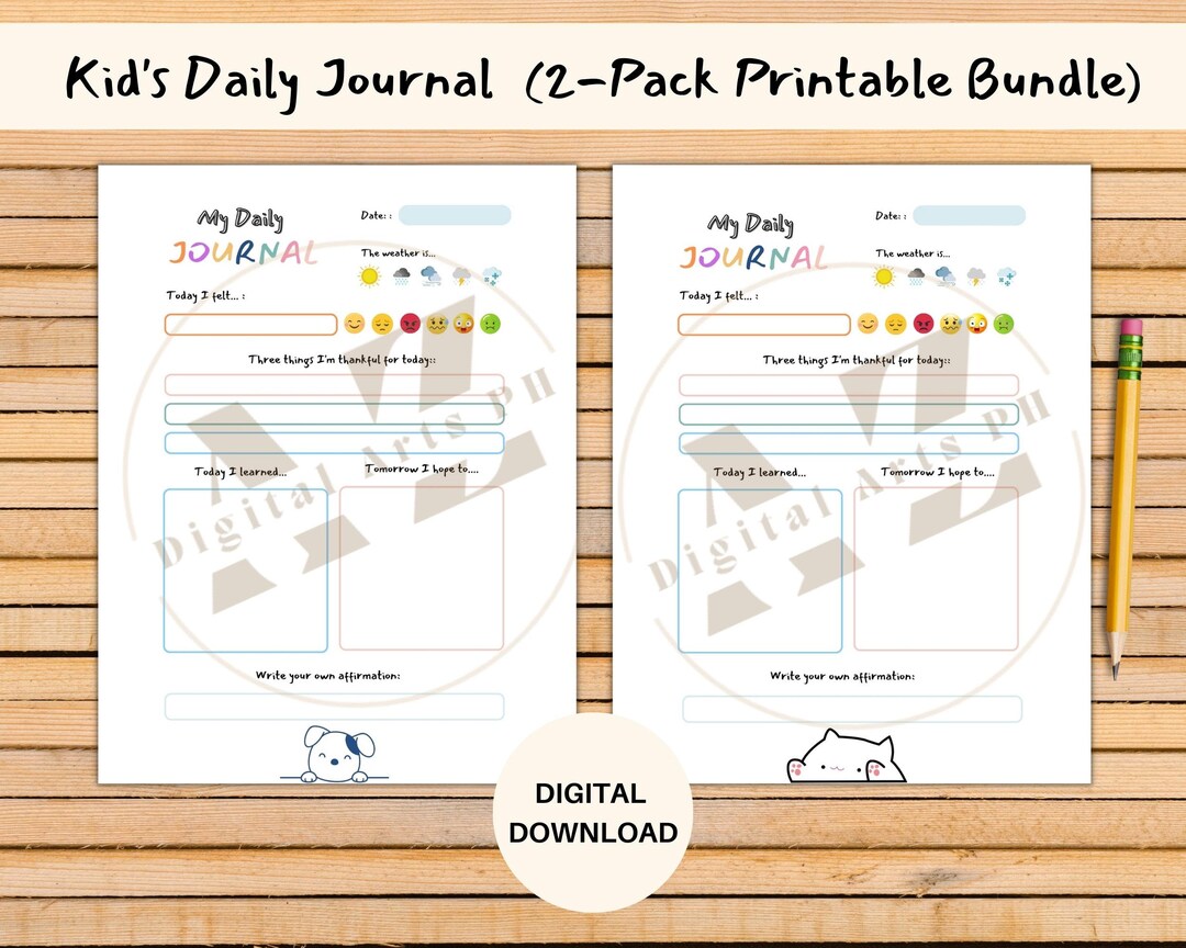 Printable Kids Daily Journal, Kids Gratitude Journal, Daily Gratitude ...
