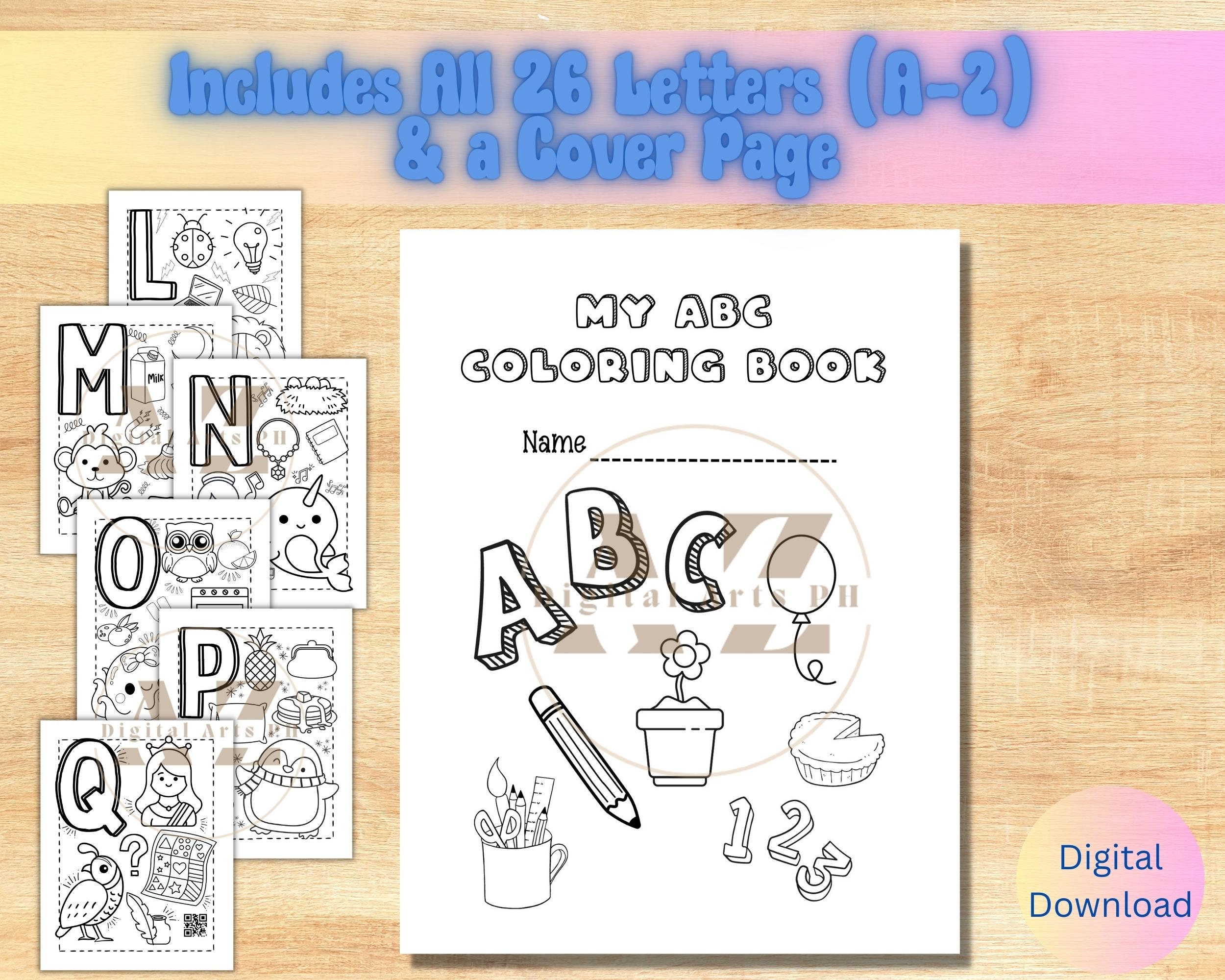 Alphabet Coloring Pages Printable ABC Coloring Pages Back - Etsy